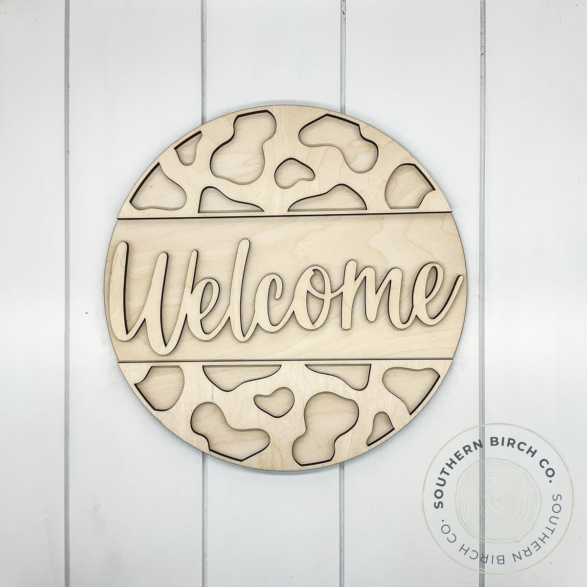 Welcome 3D Round Blank (Cow Print) | Southern Birch Company