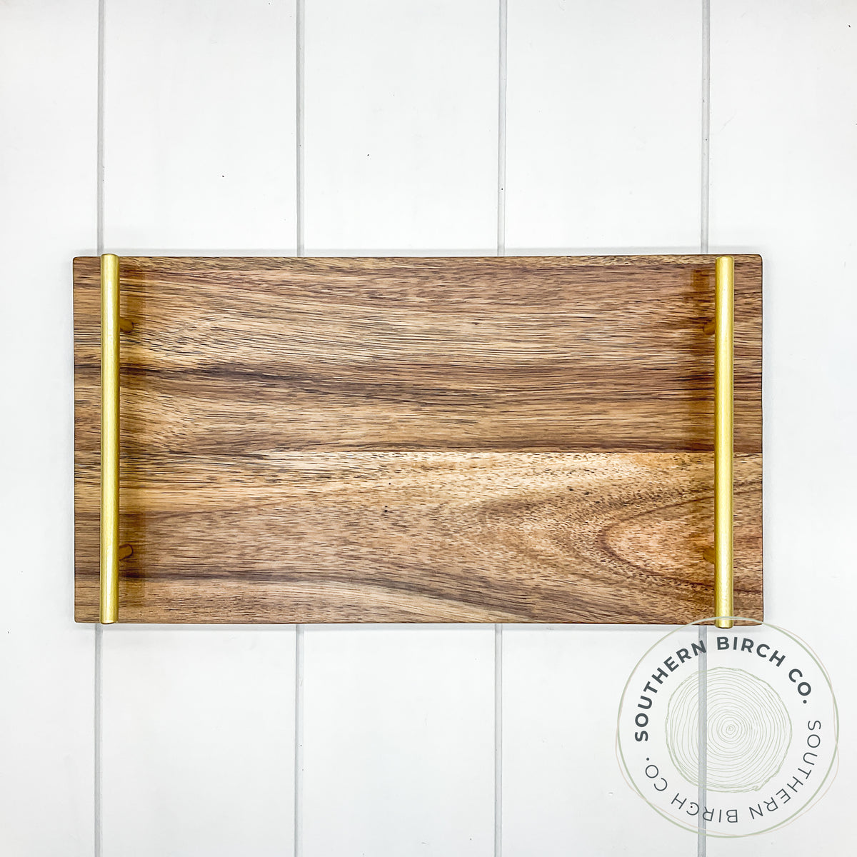 Acacia Wood Serving Tray (Gold Handles) | Southern Birch Company