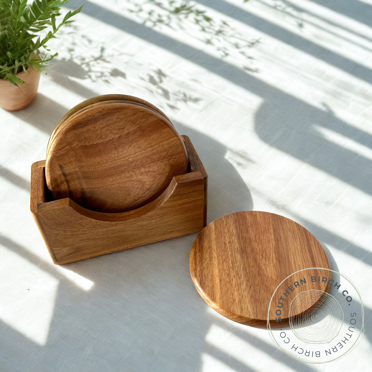 Acacia Wood Coaster Set (Round) | Southern Birch Company