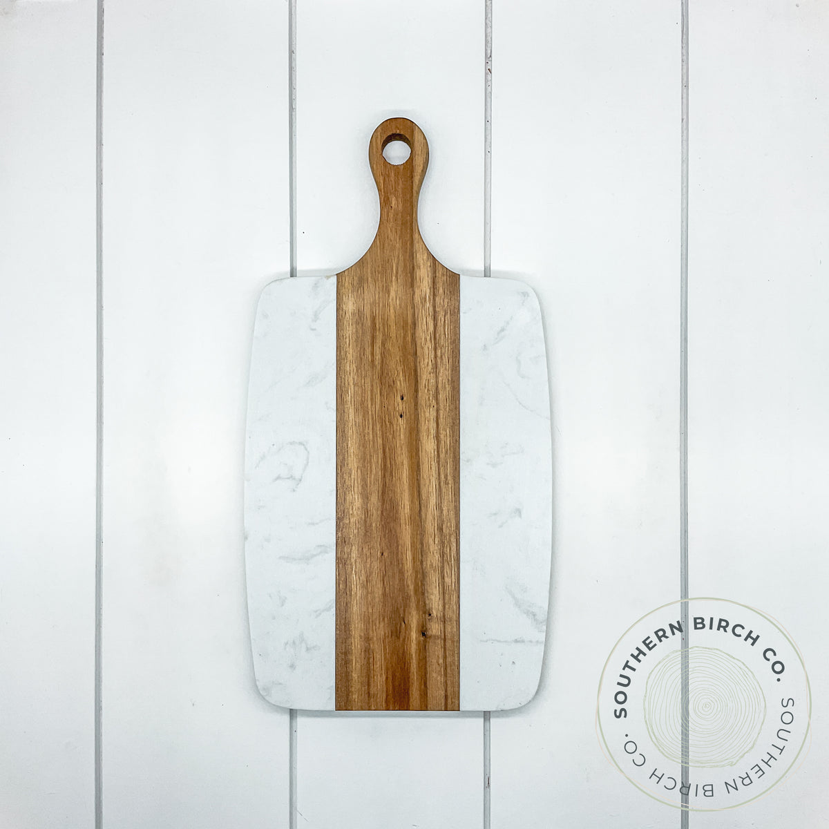 Marble and Acacia Wood Cutting Board (White Round Handle) | Southern ...