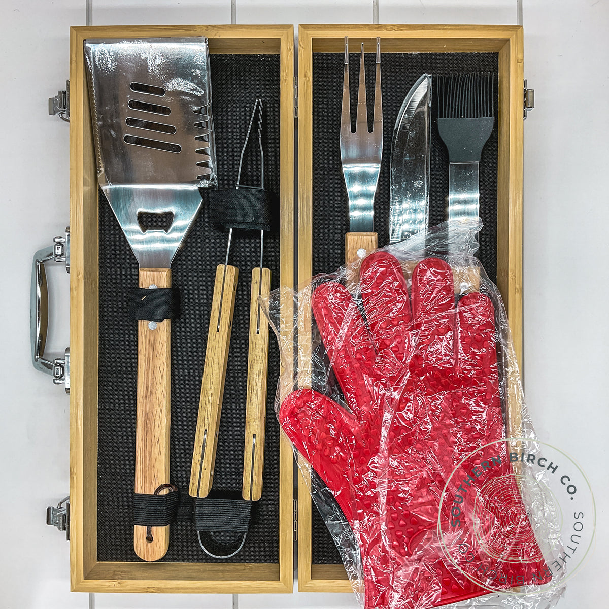 Wood Handled Grill Utensil Set (Bamboo Box) | Southern Birch Company