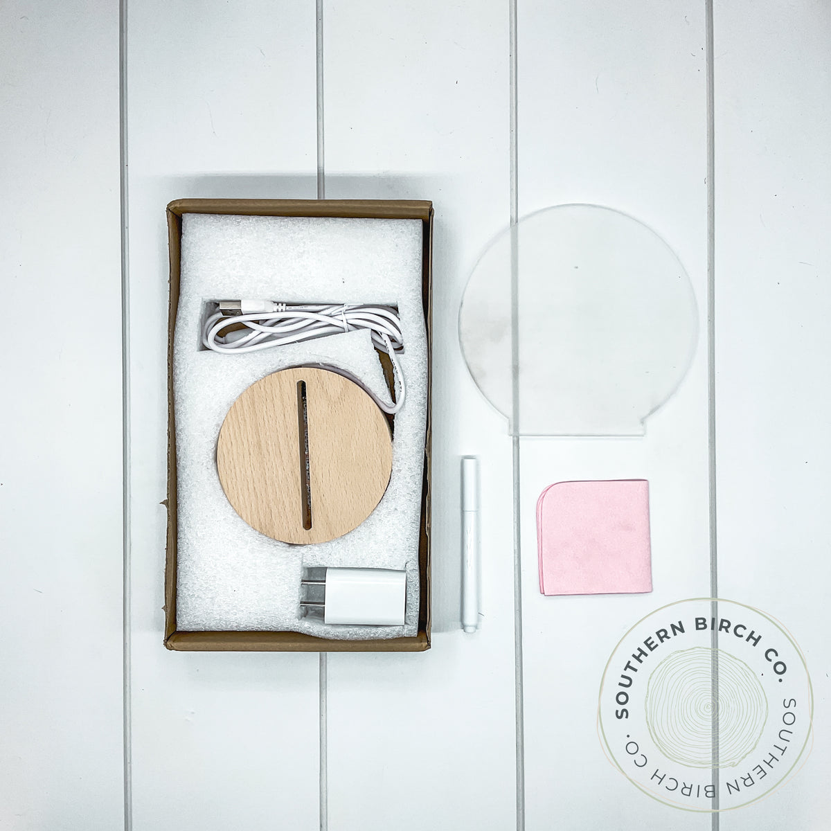 Wooden LED Light Base with Round Acrylic (Round Base) | Southern Birch ...