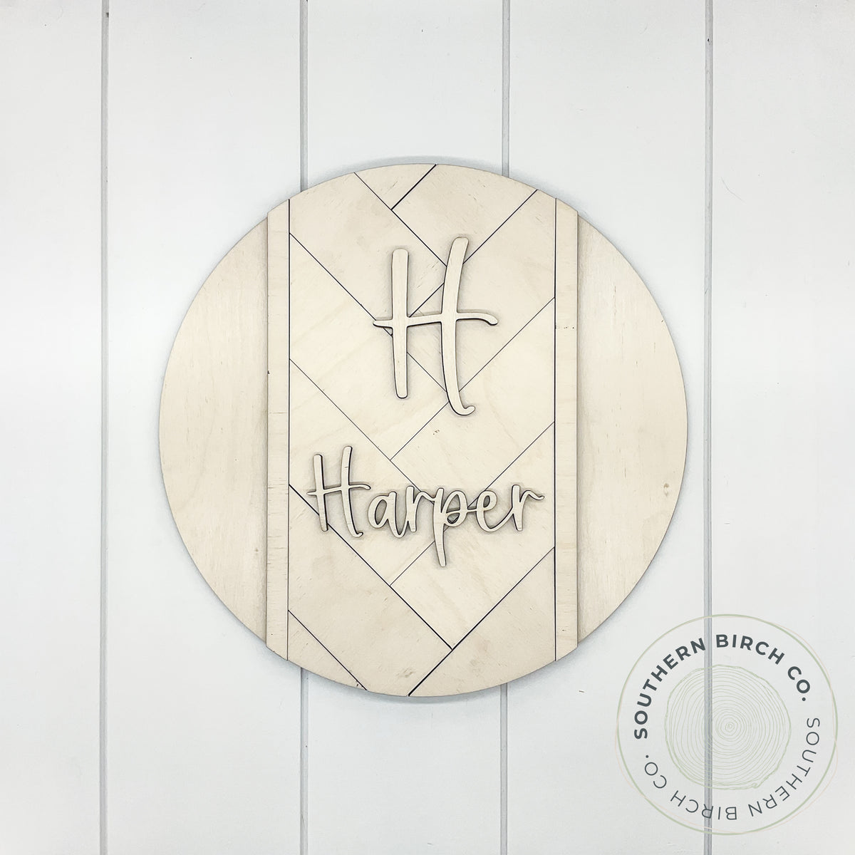 Personalized Herringbone 3D Round Blank | Southern Birch Company