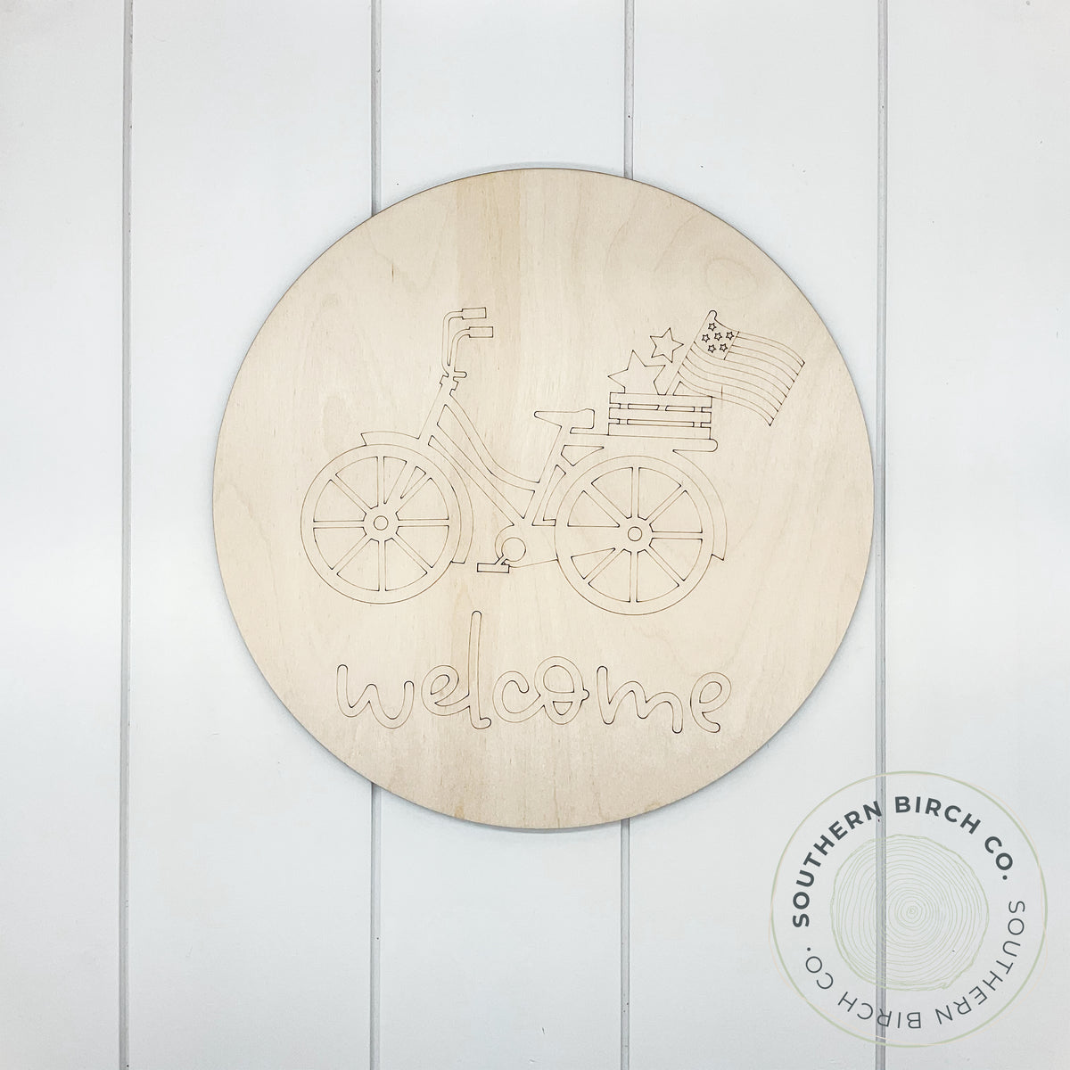 Welcome Etched Round Blank (Patriotic Bicycle) | Southern Birch Company